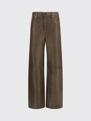 GOLDEN GOOSE High-waisted Wide-leg Leather Trousers With Floral Pattern - Mud