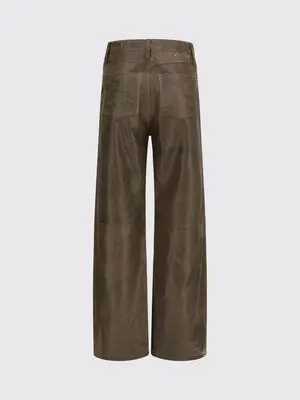 GOLDEN GOOSE High-waisted Wide-leg Leather Trousers With Floral Pattern - Mud