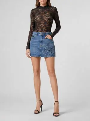 Philipp Plein High-waisted Mini Skirt With Rhinestones And Flower Appliqu