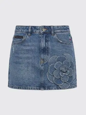 Philipp Plein High-waisted Mini Skirt With Rhinestones And Flower Appliqu