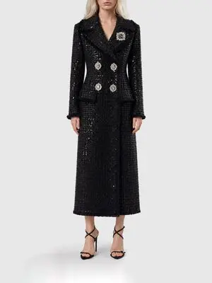 Philipp Plein Long Double-breasted Tweed Coat With Sequin Embroidery