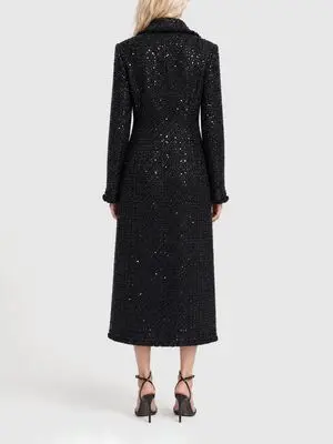 Philipp Plein Long Double-breasted Tweed Coat With Sequin Embroidery