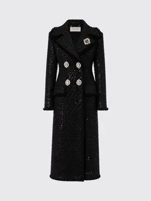 Philipp Plein Long Double-breasted Tweed Coat With Sequin Embroidery