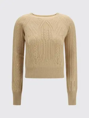 Ermanno Scervino Crewneck Jumper In Pure Cashmere With Ribbed Trims - Beige