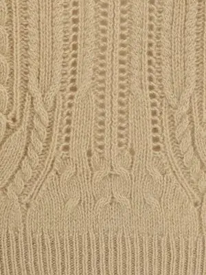 Ermanno Scervino Crewneck Jumper In Pure Cashmere With Ribbed Trims - Beige