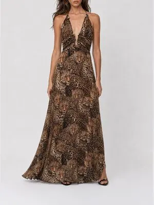 Philipp Plein Flared Long Dress With Animal Print And Off-the-shoulder Design