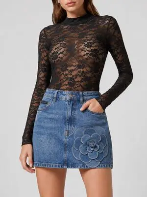 Philipp Plein High-neck Long-sleeved Lace Bodysuit With Slim Fit - Black