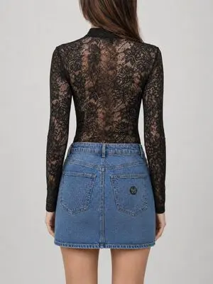 Philipp Plein High-neck Long-sleeved Lace Bodysuit With Slim Fit