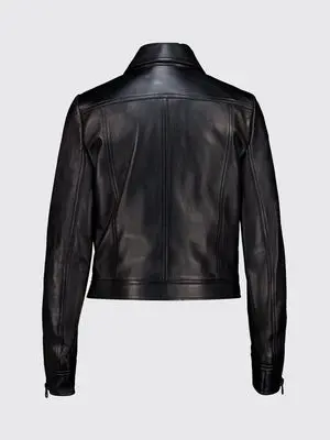 COURREGES Cropped Smooth Lambskin Biker Jacket With Monogram Logo