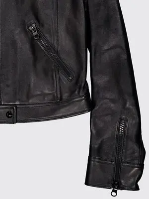 COURREGES Cropped Smooth Lambskin Biker Jacket With Monogram Logo