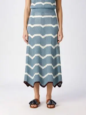 La DoubleJ Chevron Pattern Cotton-knit Pencil Midi Skirt - Blue