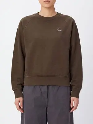 Maison Kitsuné Crewneck Cotton Sweatshirt With Applied Logo Patch - Brown