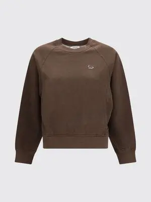 Maison Kitsuné Crewneck Cotton Sweatshirt With Applied Logo Patch - Brown