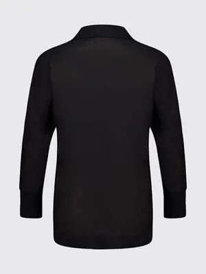 PAULA Classic Collar V-neck Blouse In Matte Silk Satin With Long Sleeves - Black