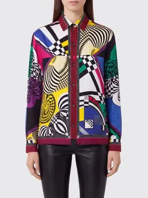 Versace Optical Print Pure Silk Shirt With French Collar - Multicolor