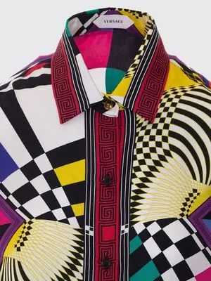 Versace Optical Print Pure Silk Shirt With French Collar - Multicolor