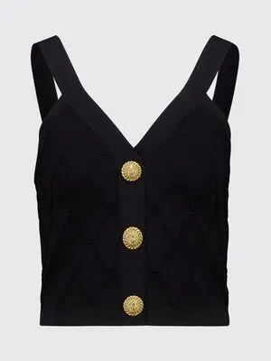 Balmain Cropped Knit Top With V-neck And Decorative Buttons