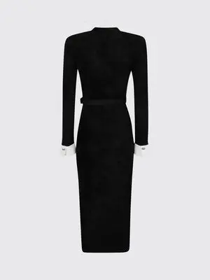 SELF-PORTRAIT Velvet Midi Sheath Dress With Jewel Buttons And Padded Shoulders