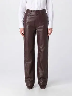 ROTATE BY BIRGER CHRISTENSEN High-waisted Wide-leg Trousers In Smooth Lambskin Leather - Brown