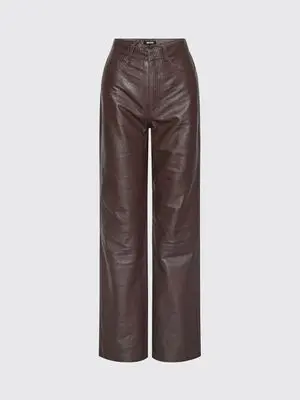 ROTATE BY BIRGER CHRISTENSEN High-waisted Wide-leg Trousers In Smooth Lambskin Leather - Brown
