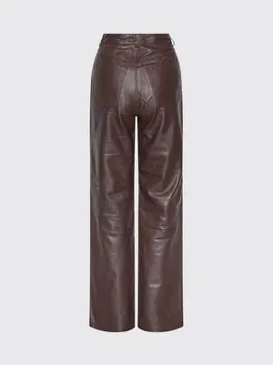 ROTATE BY BIRGER CHRISTENSEN High-waisted Wide-leg Trousers In Smooth Lambskin Leather - Brown