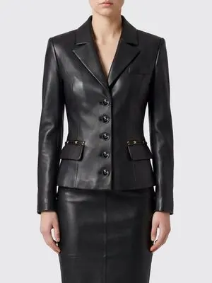 Elisabetta Franchi Slim Fit Leather Blazer With Peak Lapels