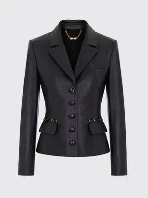 Elisabetta Franchi Slim Fit Leather Blazer With Peak Lapels