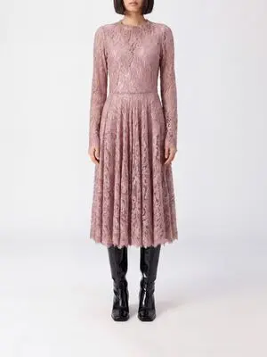 Dolce & Gabbana Long-sleeved Flared Midi Dress In Lace