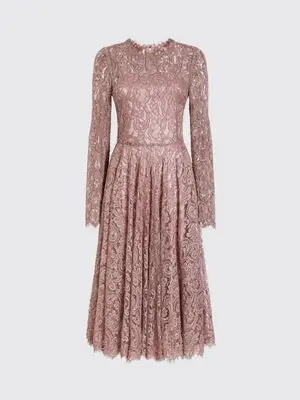 Dolce & Gabbana Long-sleeved Flared Midi Dress In Lace