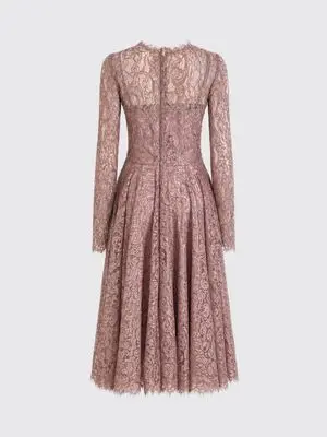 Dolce & Gabbana Long-sleeved Flared Midi Dress In Lace