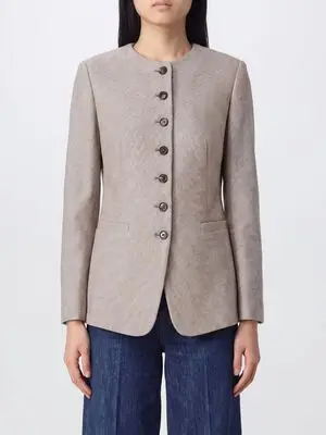 Max Mara Single-breasted Blazer In 100% Cashmere With Crewneck - Beige