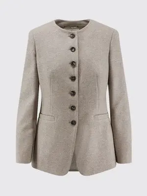 Max Mara Single-breasted Blazer In 100% Cashmere With Crewneck - Beige