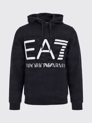 EA7 Slim Fit Contrast Logo Cotton Hoodie - Black
