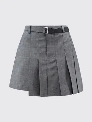 Sacai High-waisted Pleated Wool Shorts With Asymmetrical Hem