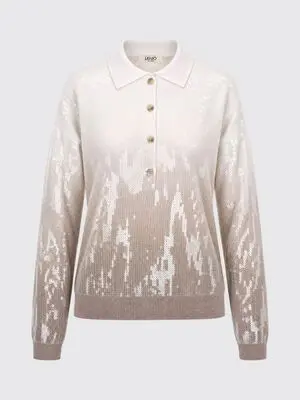 Liu Jo Bicolour Long-sleeved Knit Polo Shirt With Sequins - Camel