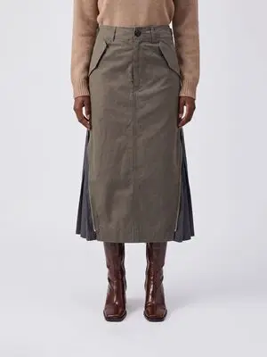 Sacai High-waisted A-line Cotton Midi Skirt With Flap Pockets - Blue