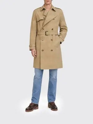 BOSS Double-breasted Cotton Knee-length Trench Coat With Belt And Epaulettes - Beige