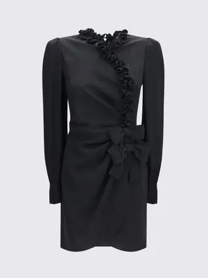 Alessandra Rich Pure Silk Wrap Mini Dress With Rouches Collar