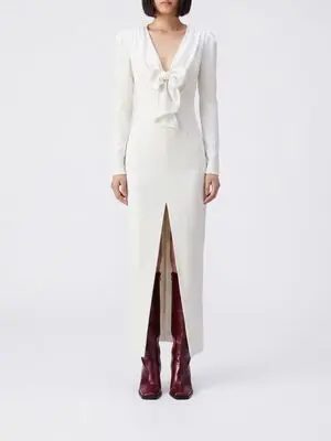 Alessandra Rich Crêpe Sheath Midi Dress With Bow And Front Slit