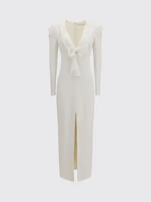 Alessandra Rich Crêpe Sheath Midi Dress With Bow And Front Slit