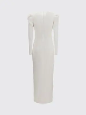 Alessandra Rich Crêpe Sheath Midi Dress With Bow And Front Slit