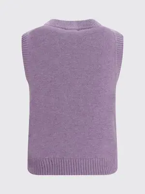 GANNI Teddy Bear Print Slim Fit Wool Blend Knit Vest With Jacquard Logo - Lilac