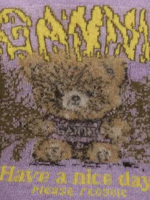 GANNI Teddy Bear Print Slim Fit Wool Blend Knit Vest With Jacquard Logo - Lilac