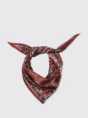 Acne Studios Triangular Bandana In Organic Silk With Check Print - Burgundy