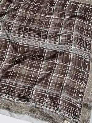 Acne Studios Square Organic Silk Foulard With Tartan Print - Grey