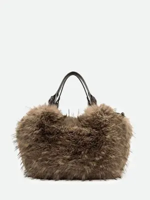 GIANNI CHIARINI Dua Faux Fur Handbag With Leather Details - Brown