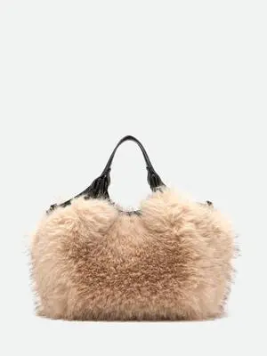 GIANNI CHIARINI Dua Faux Fur Handbag With Leather Details - Natural