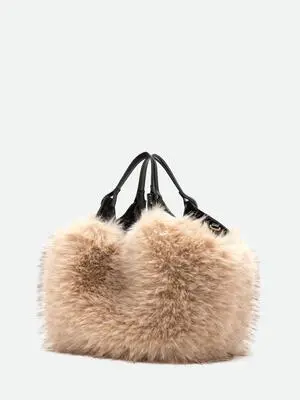 GIANNI CHIARINI Dua Faux Fur Handbag With Leather Details - Natural
