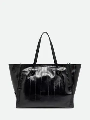 GIANNI CHIARINI Marcella Calfskin Leather Shoulder Bag With Laminated Logo - Black