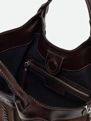 GIANNI CHIARINI Dua Embroidered Woven And Suede Leather Handbag - Brown